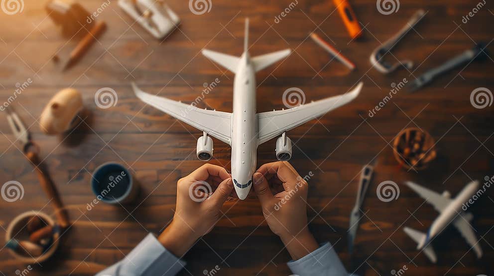 Hands Assembling a Model Airplane on a Table Stock Illustration ...