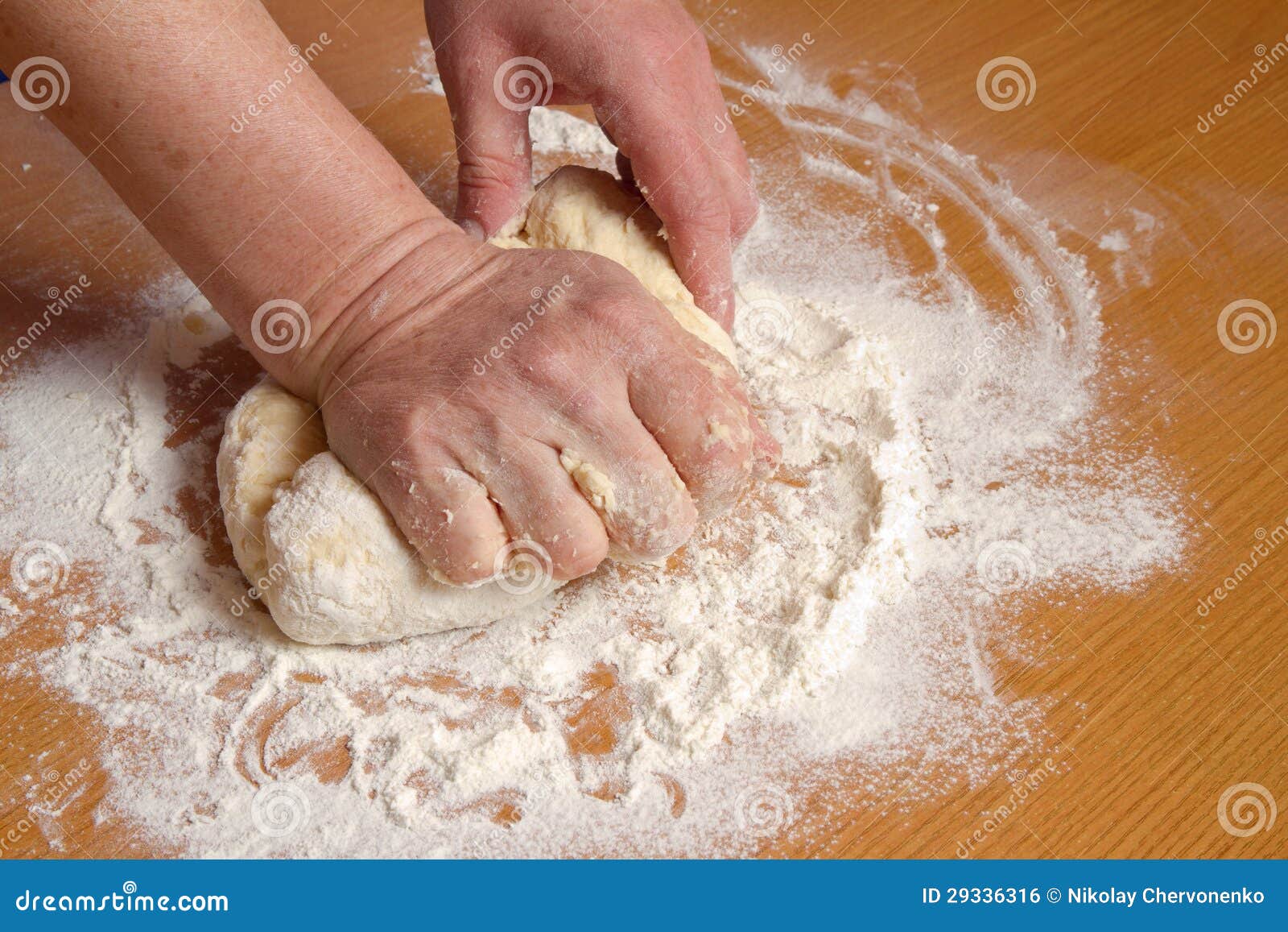 Hands of the Baker Knead Dough in a Flour Stock Photo - Image of ...