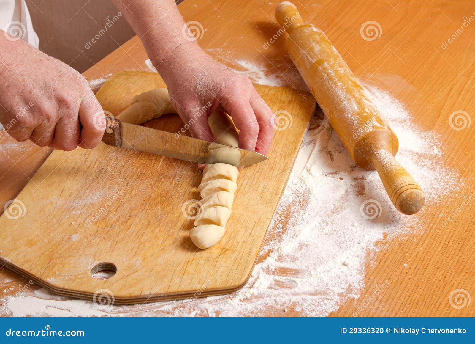 Hands of the Baker Knife Dough Stock Photo - Image of meal, female ...