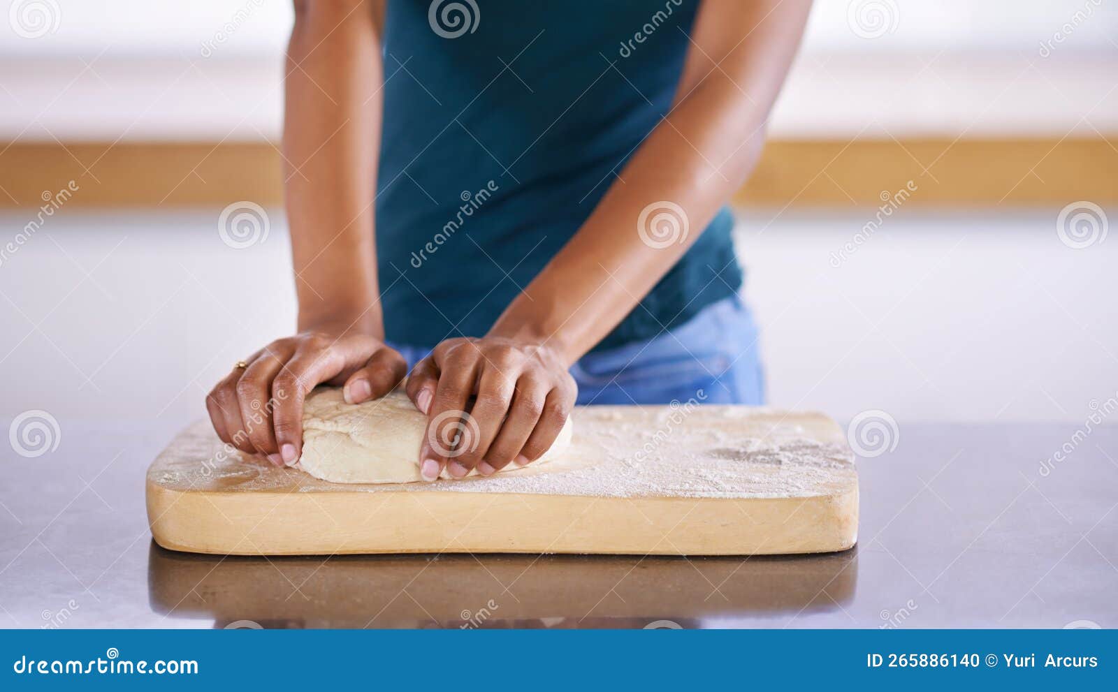 The Hands of a Baker. a Young Woman Pressing Dough. Stock Photo - Image ...