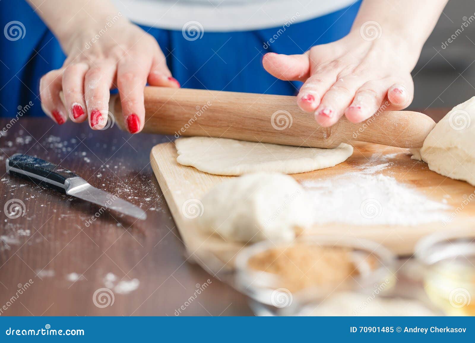 Hands Baking Dough with Rolling Pin Stock Image - Image of homemade ...