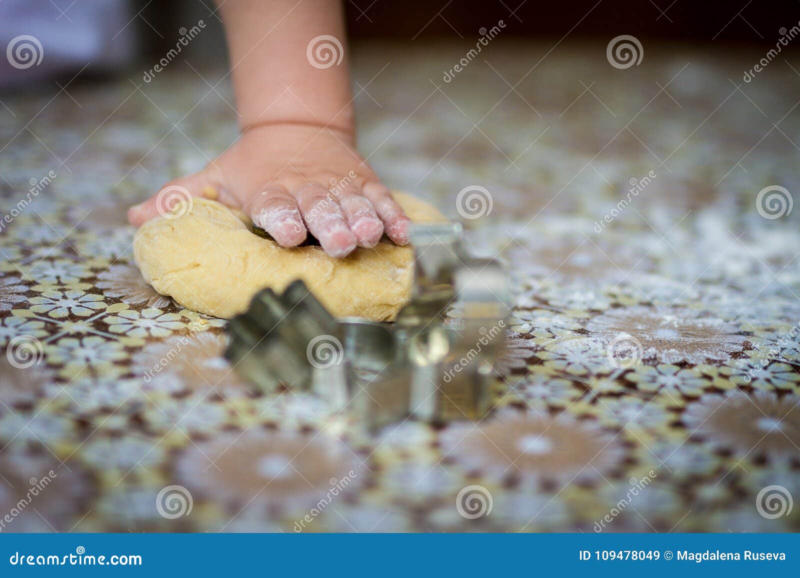 Hands Baking Dough. Little Chef Bake in Kitchen. Stock Image - Image of ...