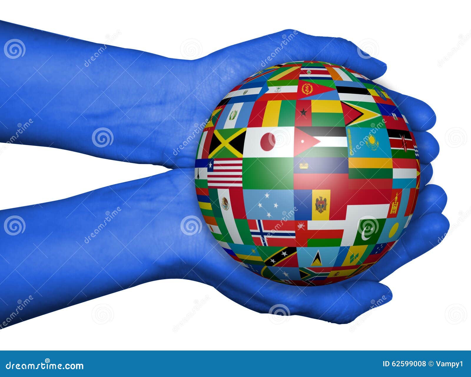 Hands with Ball with Flags , Map of the World Drawn Stock Illustration ...