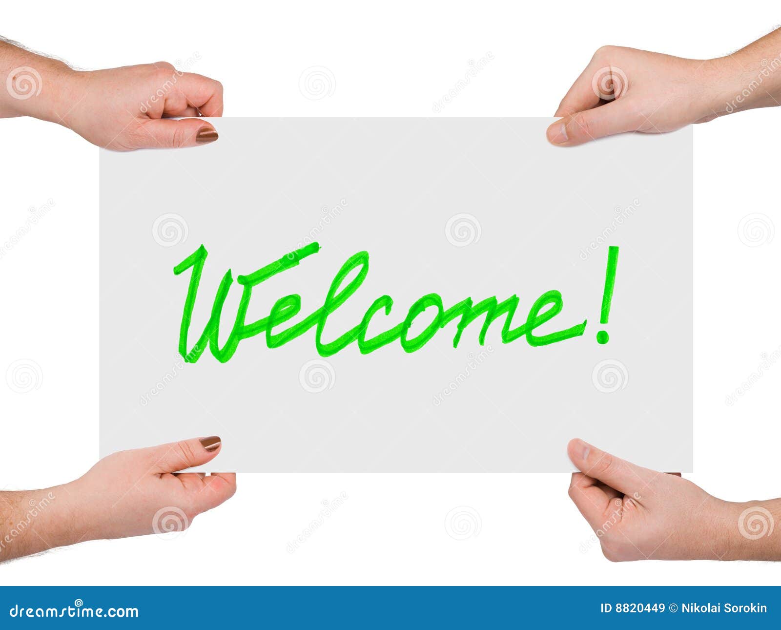 Hands and banner Welcome stock image. Image of card, frame - 8820449