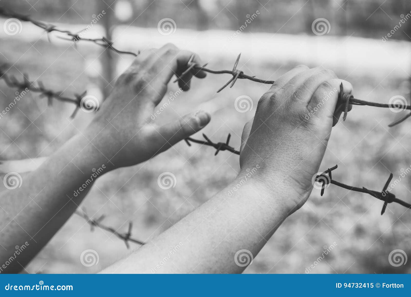 Hands and barbed wire. stock image. Image of struggle - 94732415