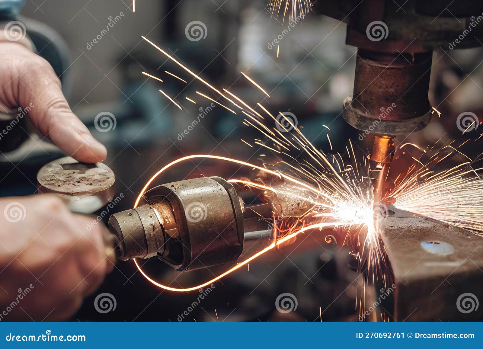 Hands Behind SteelWorking Machine Production Welding Process. Stock ...