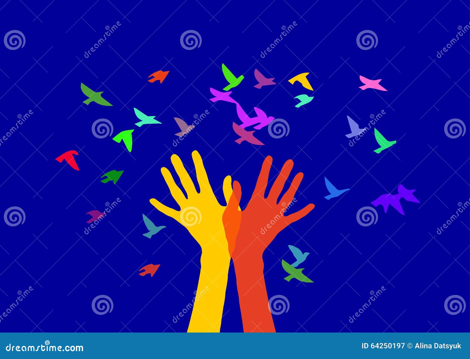 Hands and birds in color stock vector. Illustration of animals - 64250197