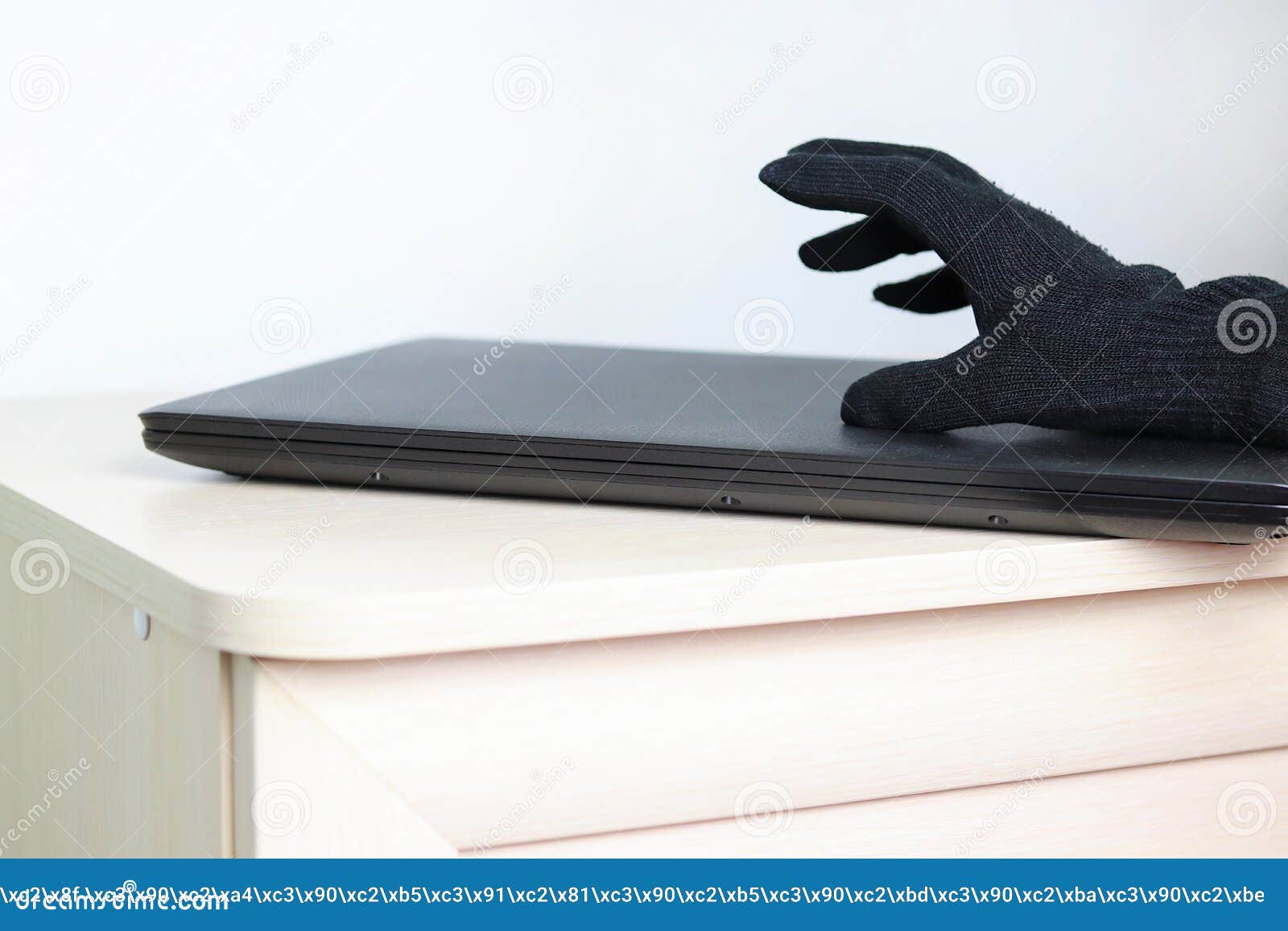 Hands in Black Gloves and a Laptop. Copy Space - Concept of Crime ...