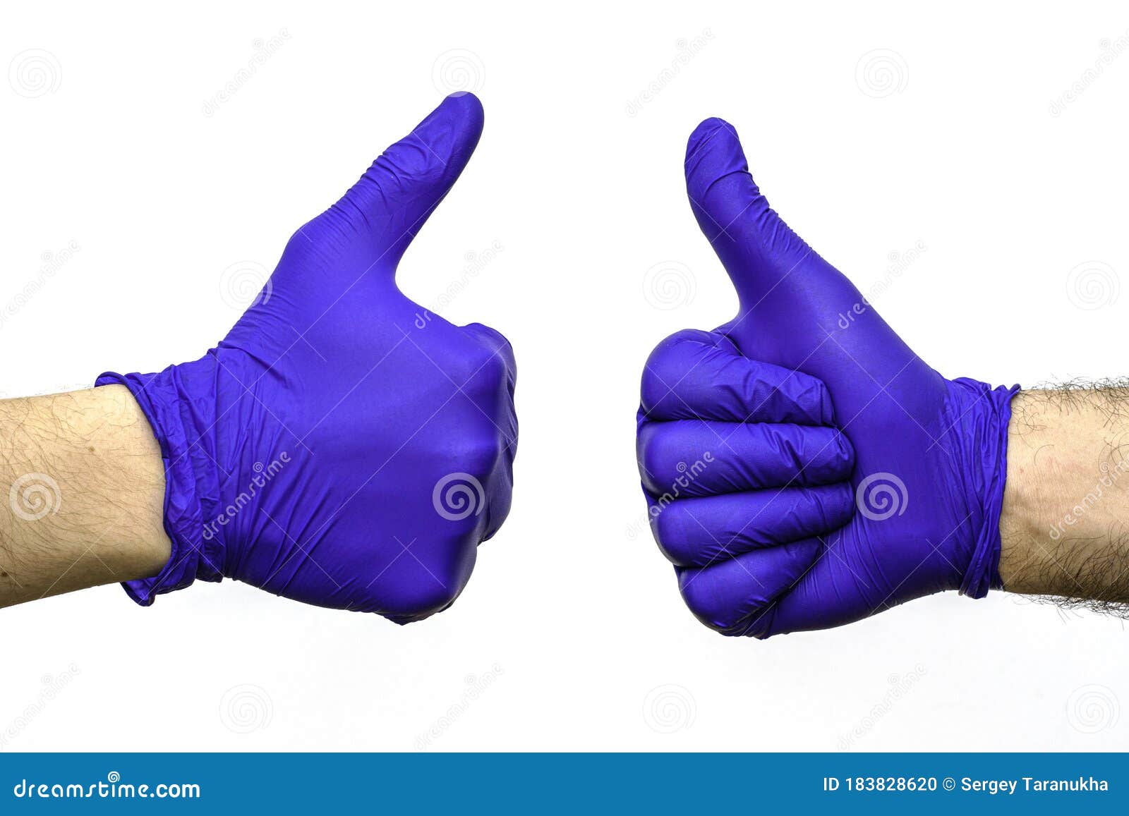 Hands in Blue Protective Medical Gloves with Thumbs Up Stock Photo ...