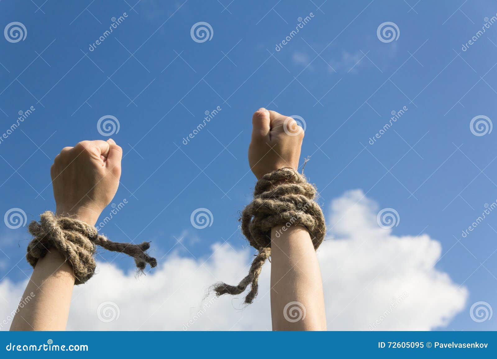 Hands Bound,bloody Hands, Mud, Rope, On A Black Background, Isolated ...