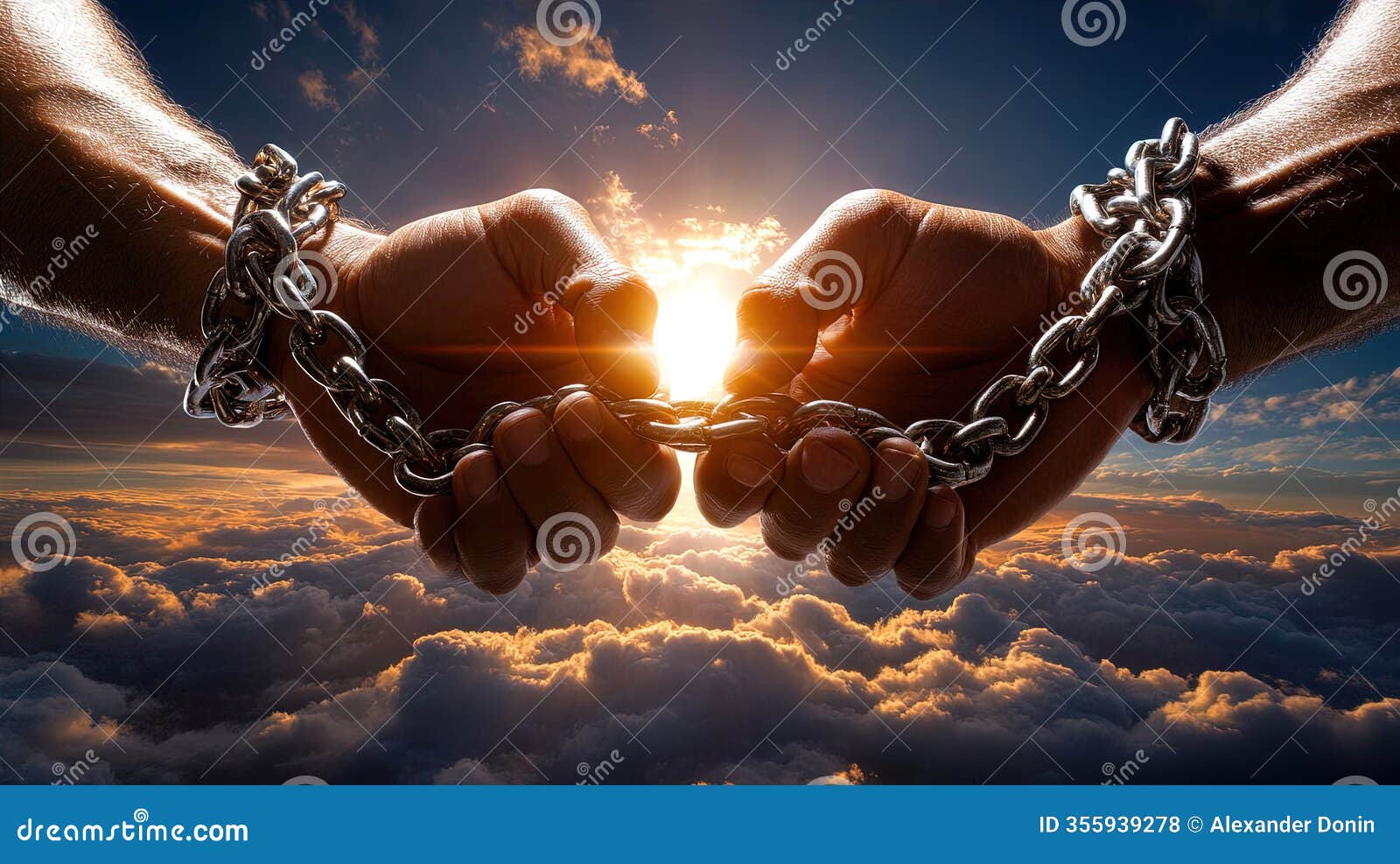 Hands Breaking Chains in Sunlight Stock Photo - Image of perseverance ...