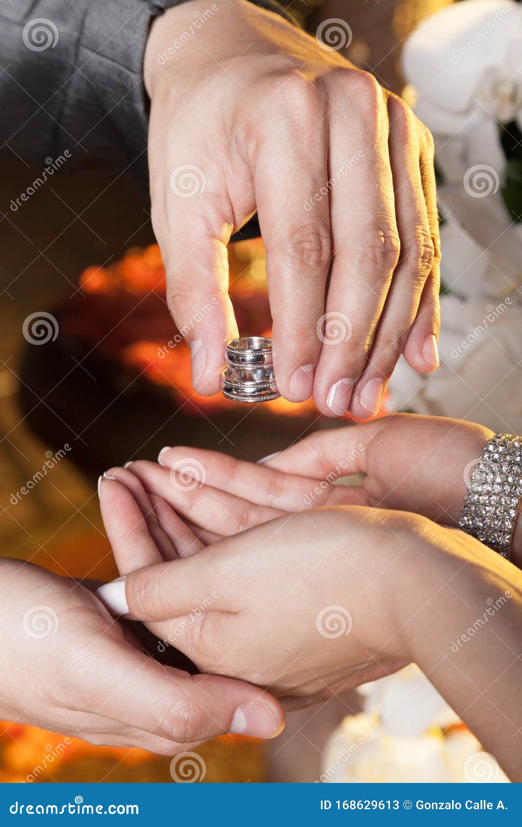 Hands of the Bride and Groom Placing Wedding Rings Stock Image - Image ...