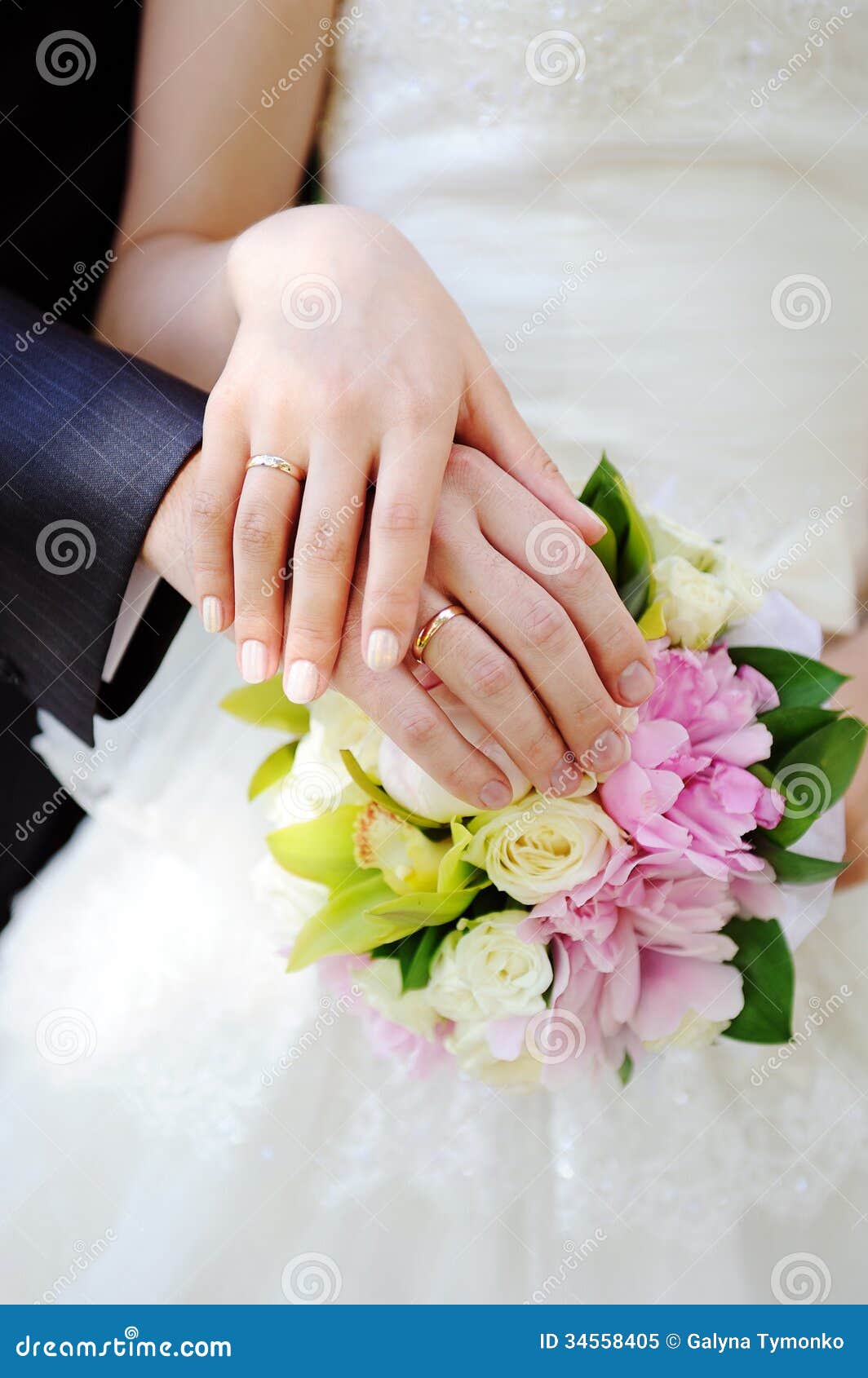 Hands of the Bride and Groom Stock Image - Image of jewelry, gown: 34558405