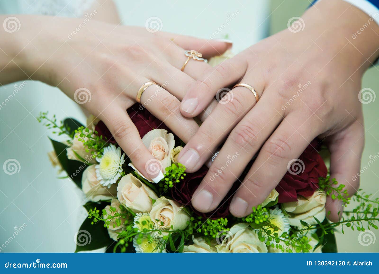 Hands of the Bride and Groom with Wedding Rings Stock Photo - Image of ...