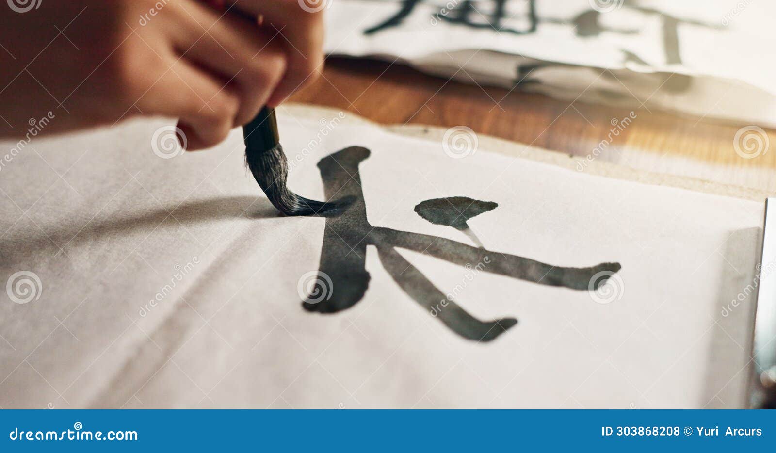 Hands, Brush for Writing and Ancient Font for Art and Script ...