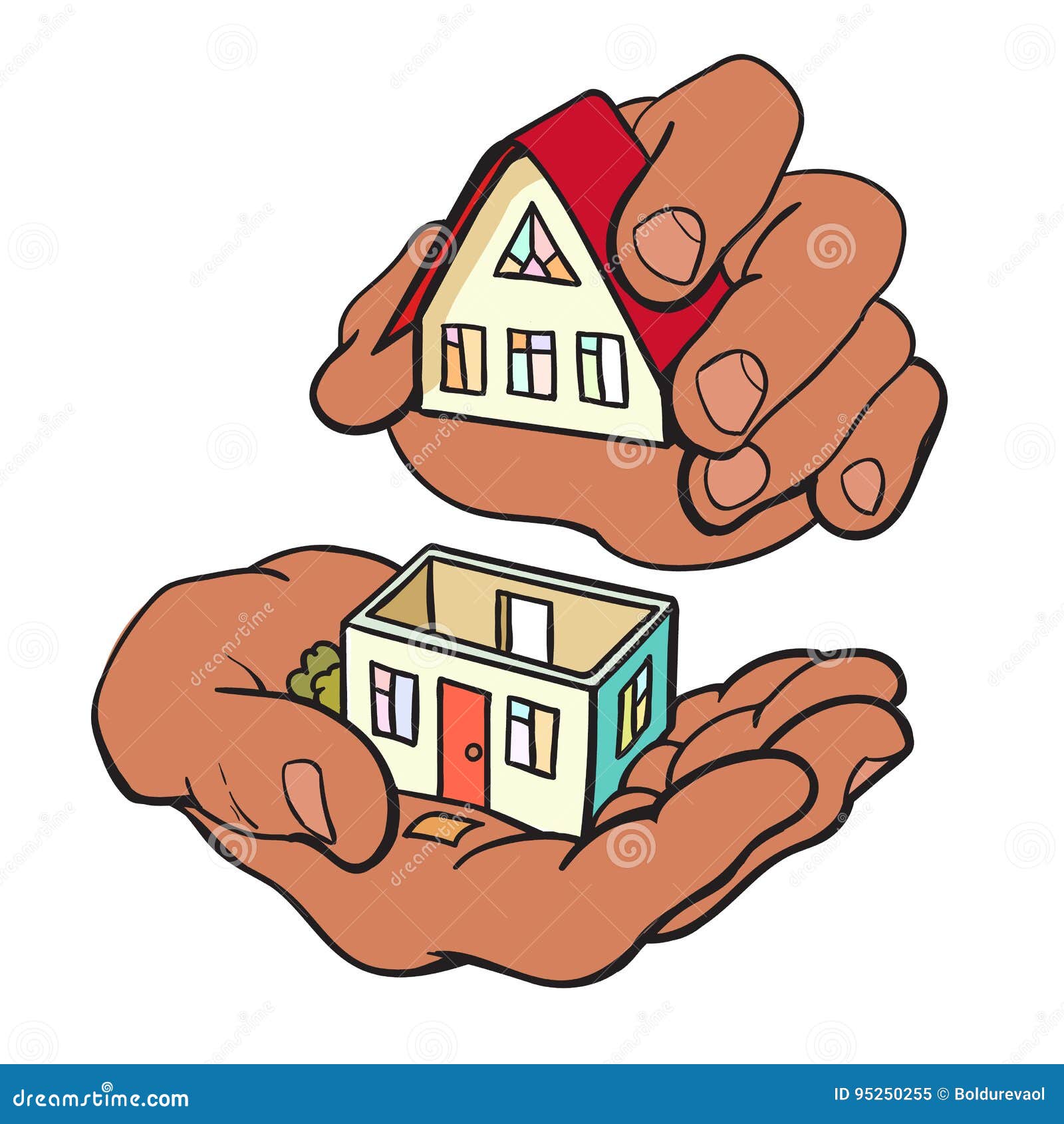 Hands are Building a Small House. Symbol of Construction. Stock Vector ...