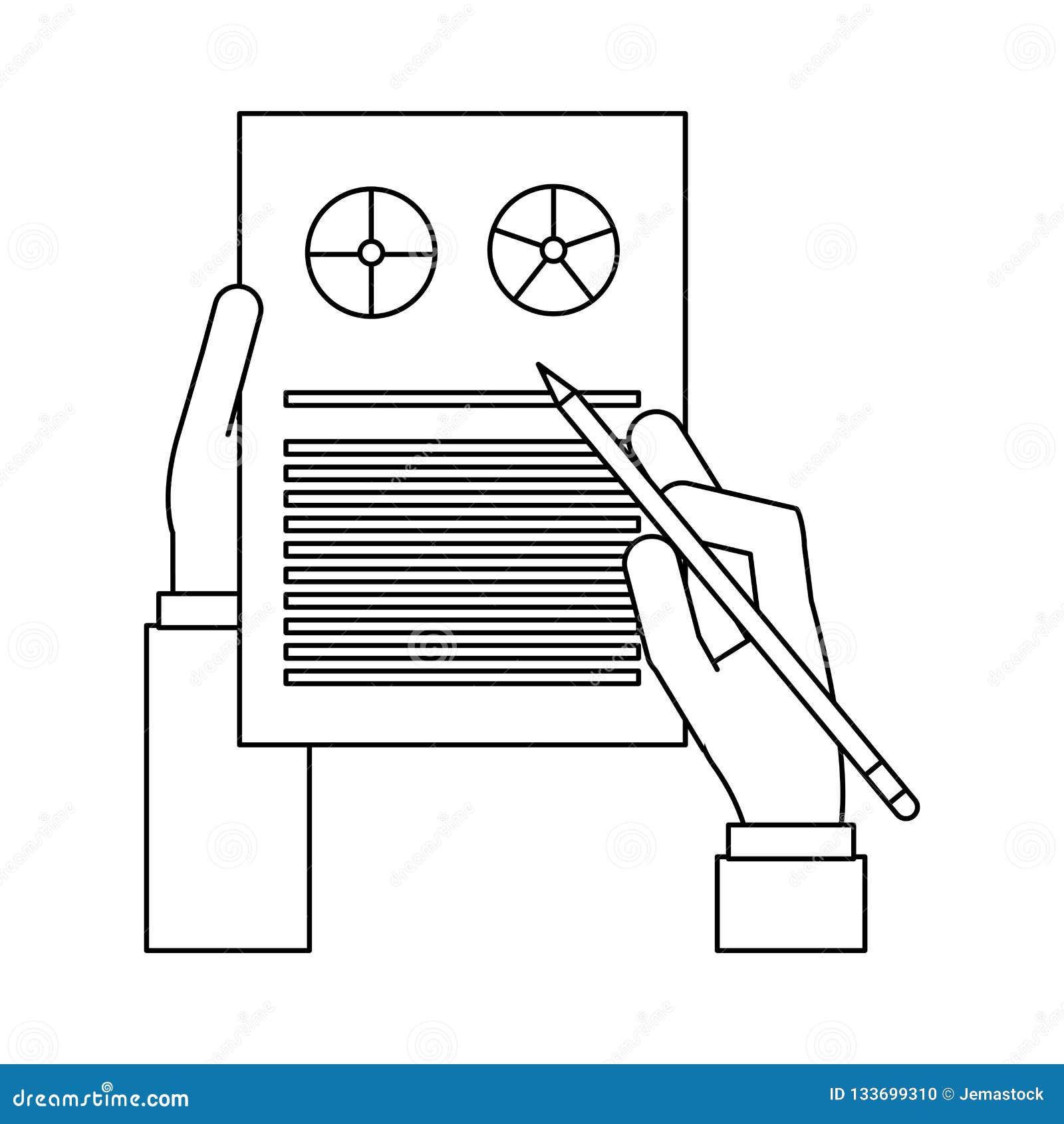 Hands with Business Graph Black and White Stock Vector - Illustration ...