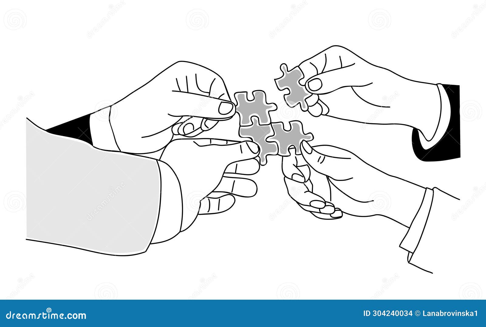 Hands of People Holding, Connecting Puzzle Pieces. Stock Illustration ...