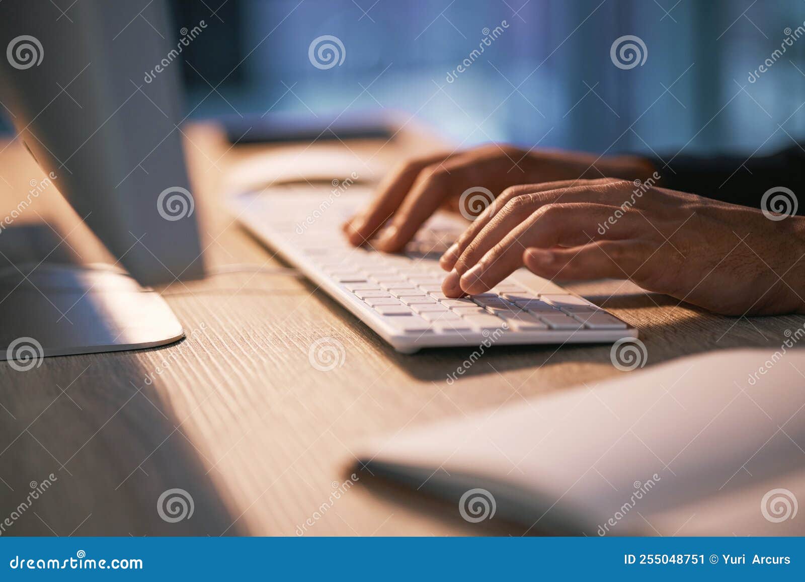 Hands of Business Person Typing on Computer Keyboard in Office at Work ...