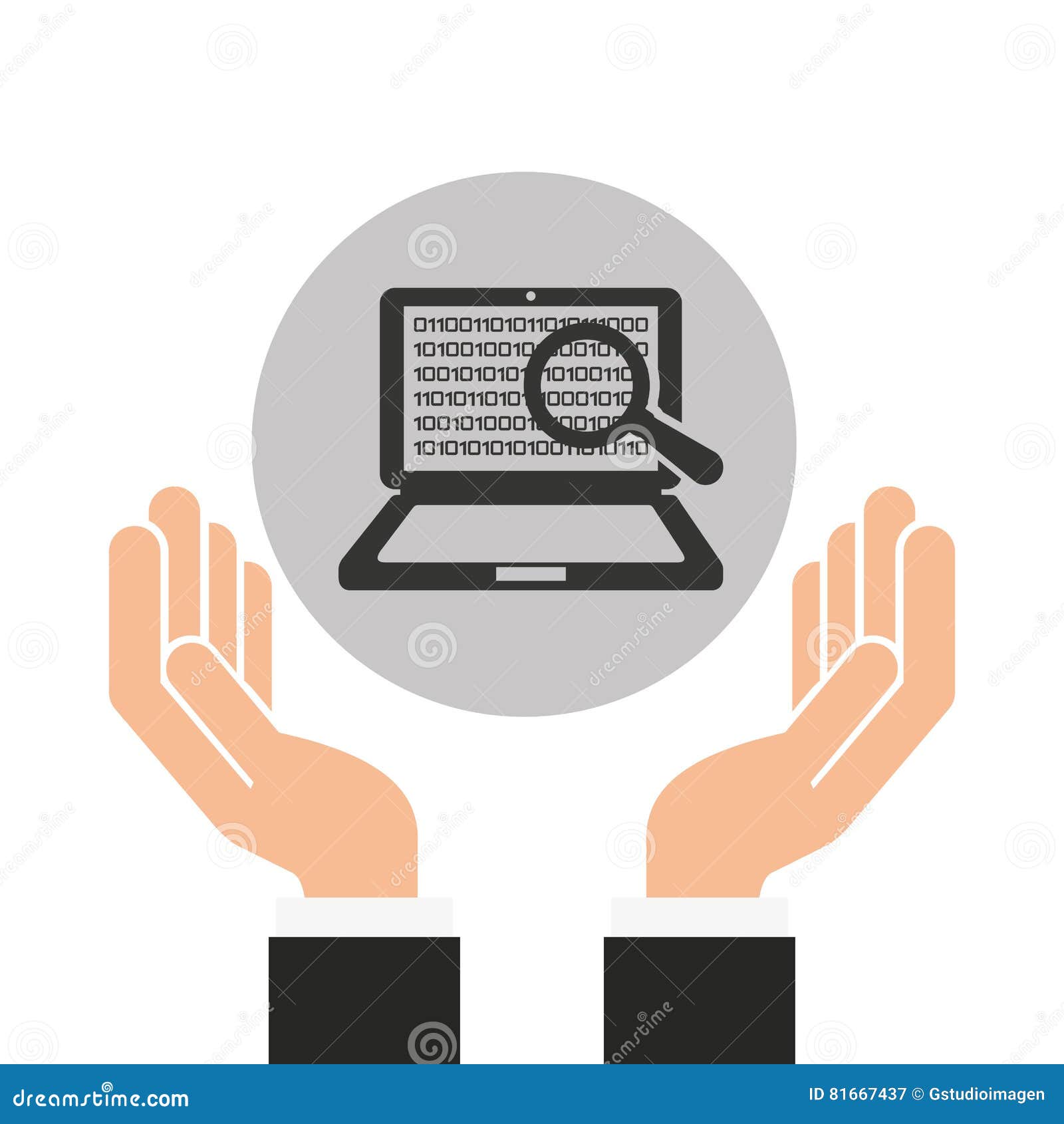 Hands Businessman Data Laptop Binary Search Stock Vector - Illustration ...