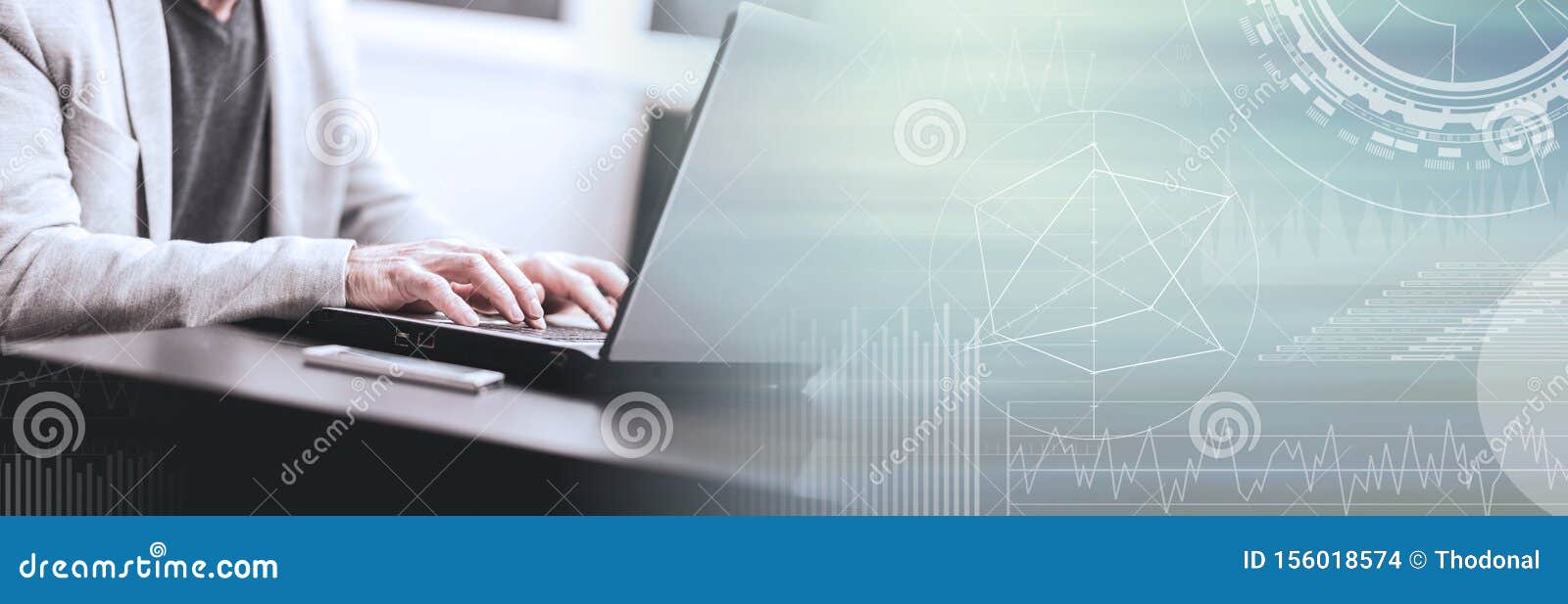 Hands of Businessman Using Laptop; Panoramic Banner Stock Photo - Image ...