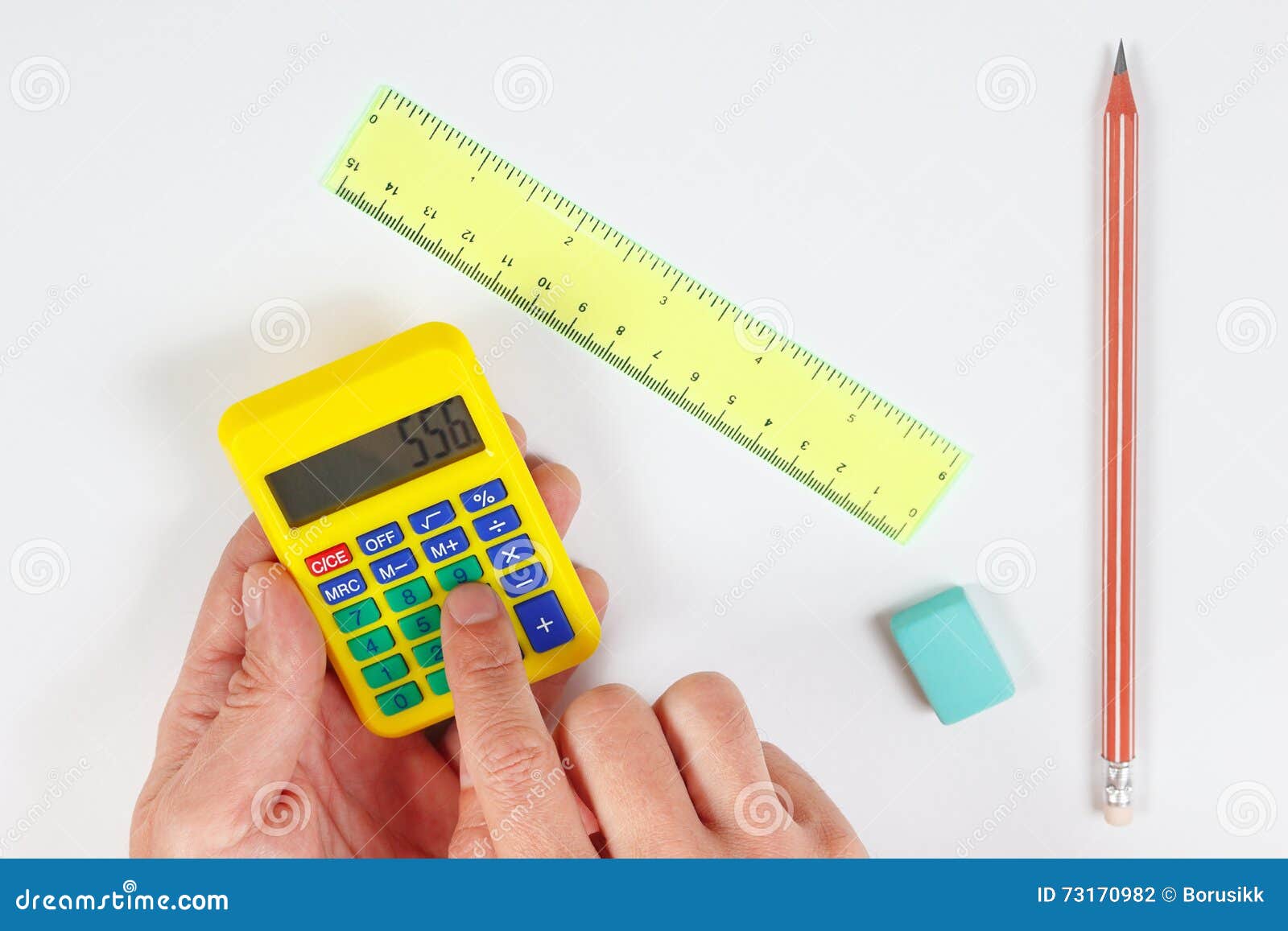 Hands Calculate Using a Calculator Over Workplace of the Engineer Stock ...