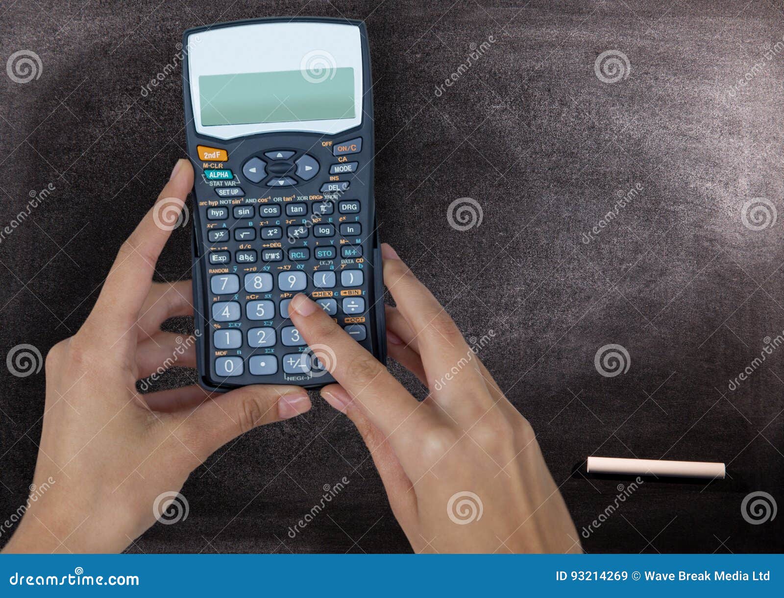 Hands with Calculator Against Chalkboard Stock Illustration ...