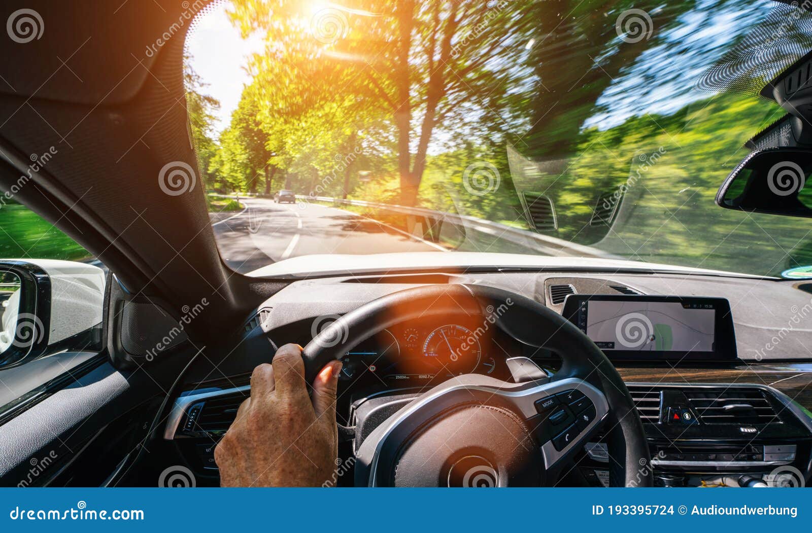 Hands of Car Driver on Steering Wheel, Road Trip, Driving on Highway ...