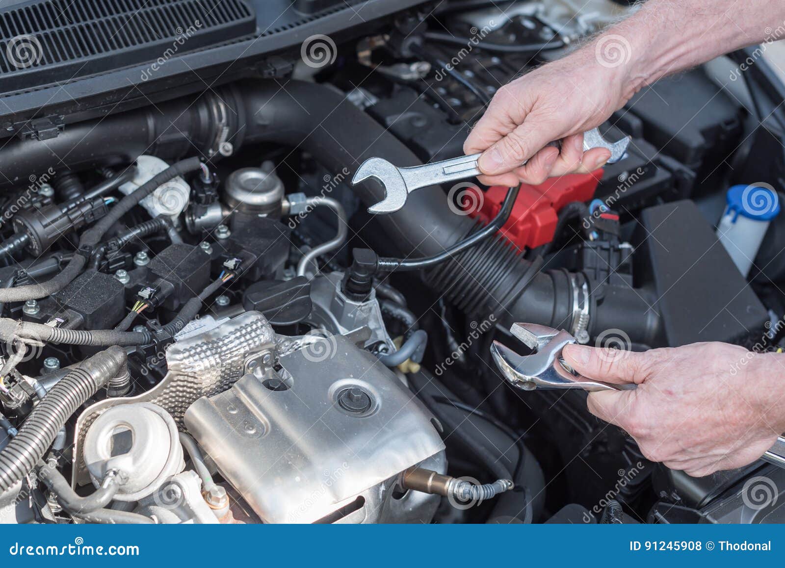 Hands of Car Mechanic Working on Car Engine Stock Photo - Image of ...
