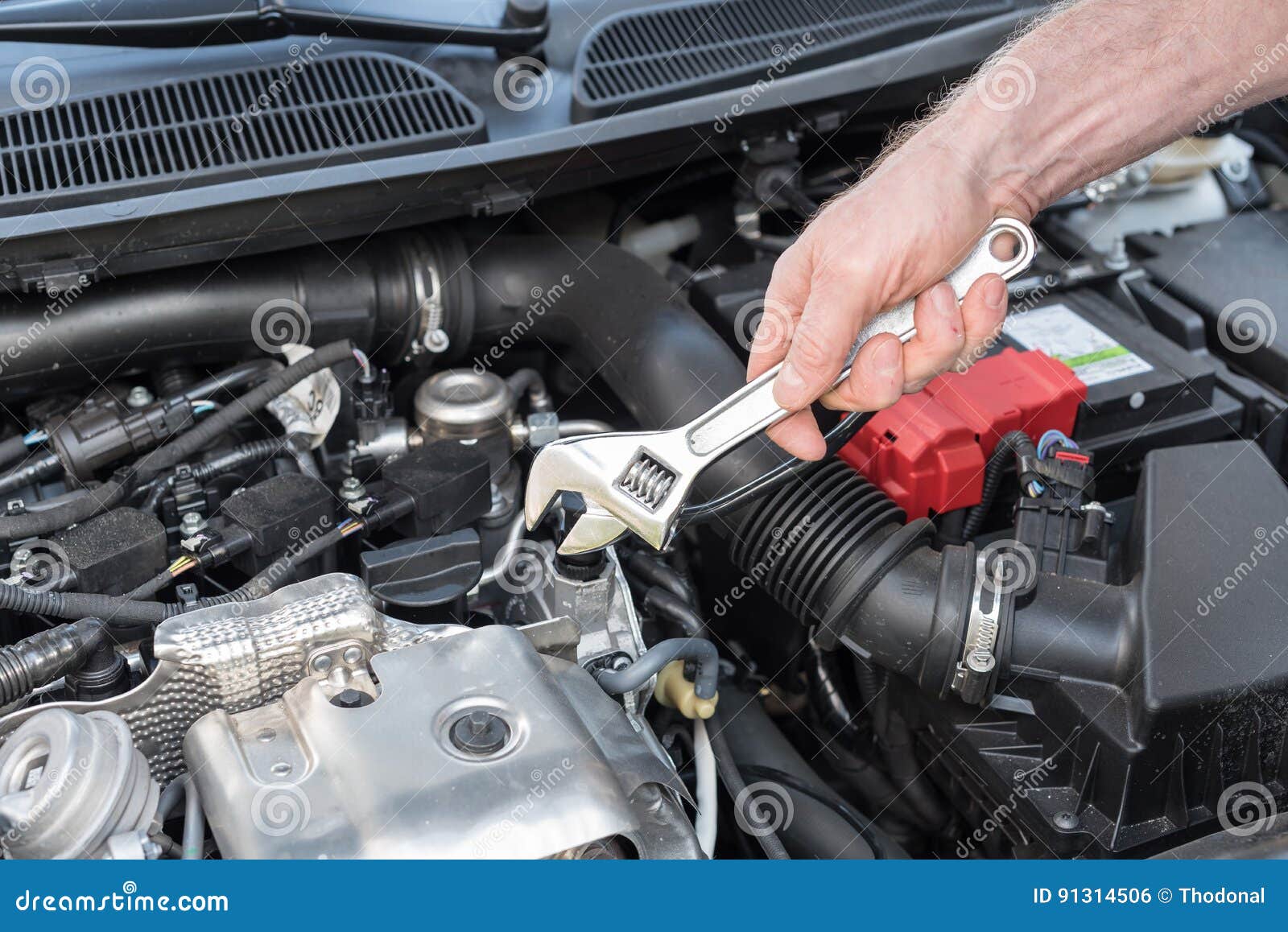 Hands of Car Mechanic Working on Car Engine Stock Photo - Image of ...
