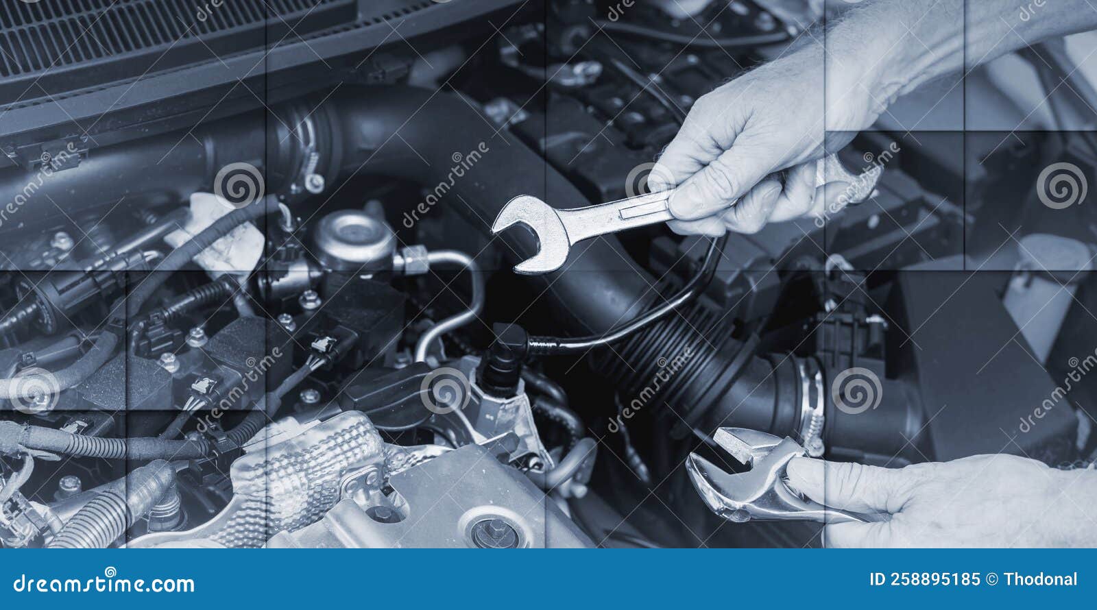 Hands of Car Mechanic Working on Car Engine, Geometric Pattern Stock ...