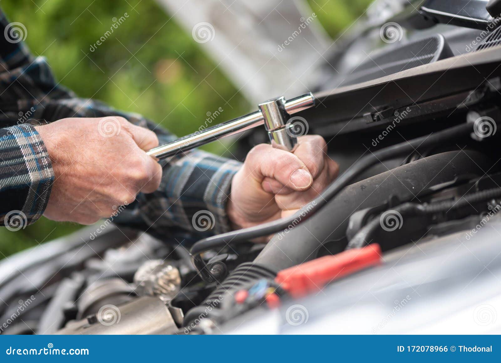 Hands of Car Mechanic Working on Car Engine Stock Photo - Image of work ...