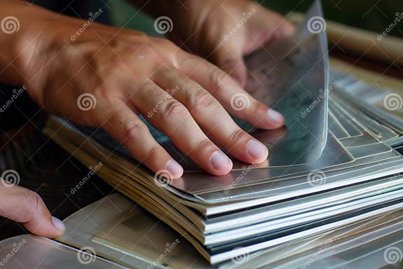 Hands Carefully Aligning Pages before the Binding Process Stock Photo ...