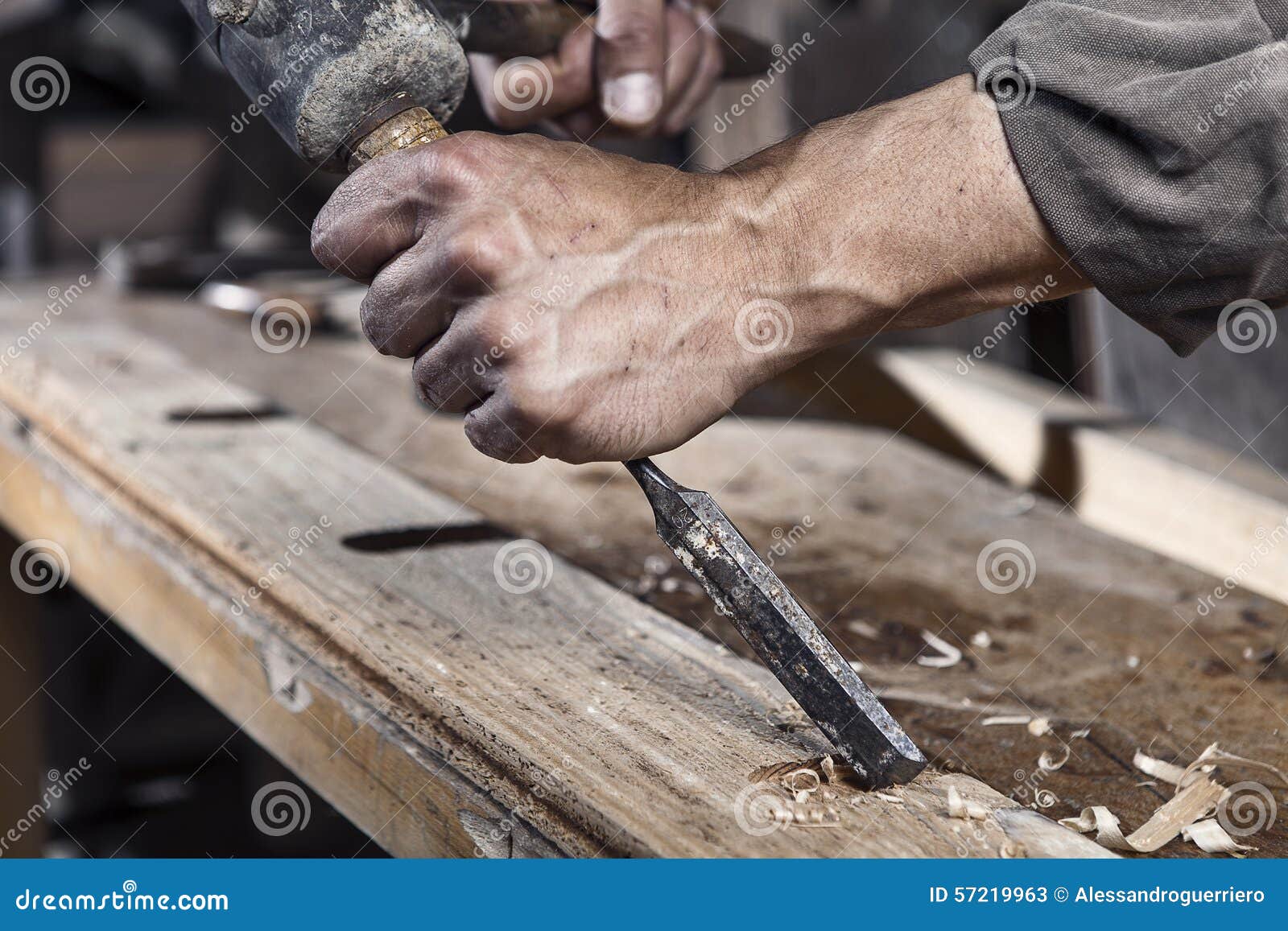 Hands of Carpenter with Chisel in the Hands Stock Image - Image of ...