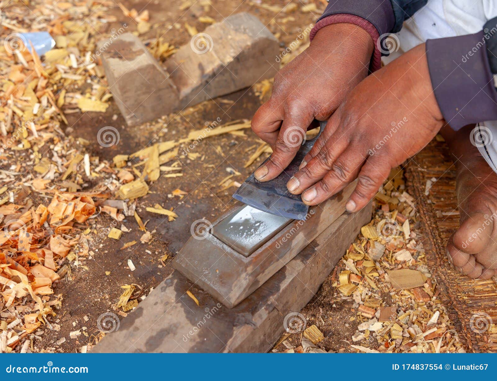 Hands of a Carpenter Sharpening His Tools. Stock Photo - Image of ...