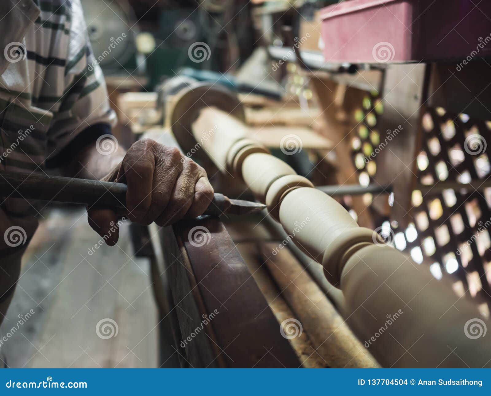 Hands of Carpenter Turning Wood on Lathe Stock Photo - Image of ...