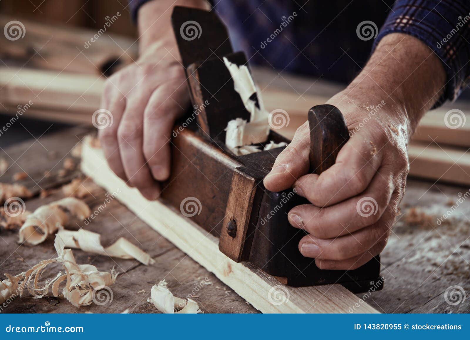 Hands of a Carpenter Using a Vintage Plane Stock Image - Image of ...