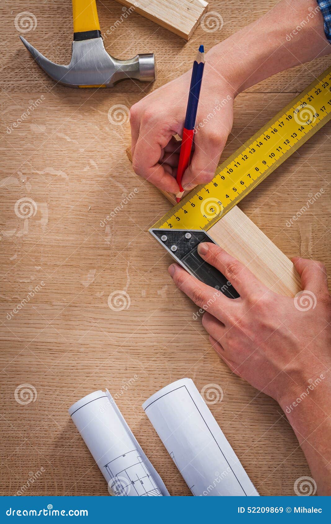 Hands of Carpenter Working with Wooden Planks Stock Image - Image of ...