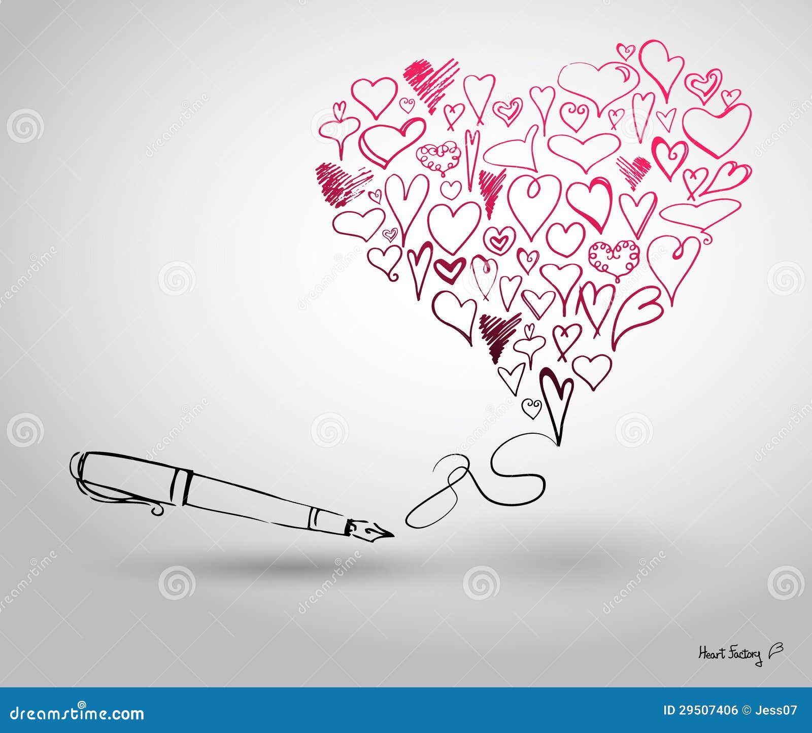 Hands Cartoon Hearts and Pen Stock Vector - Illustration of love, card ...
