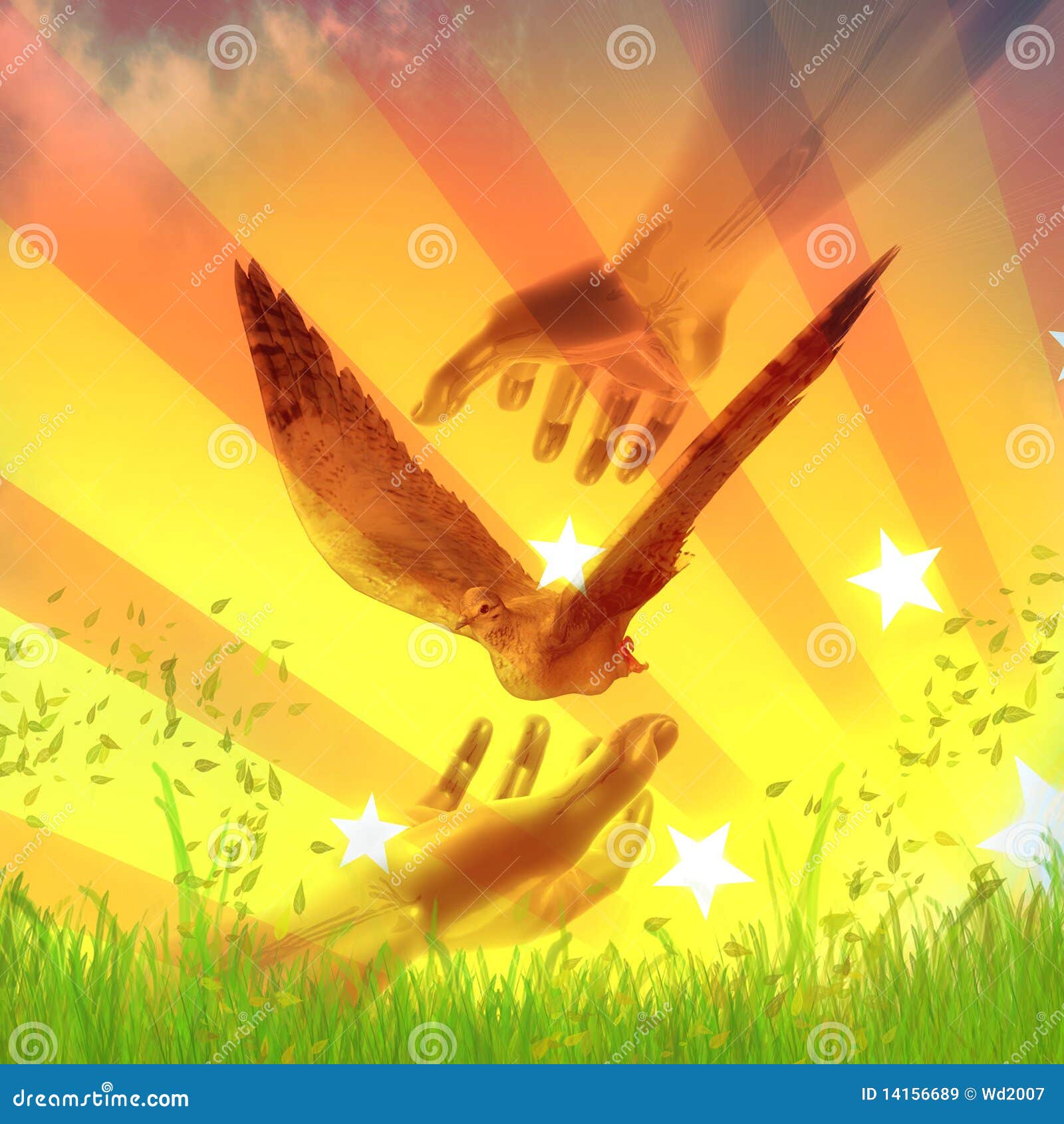 Hands Catching Dove for Peace Abstract Symbol Stock Illustration ...