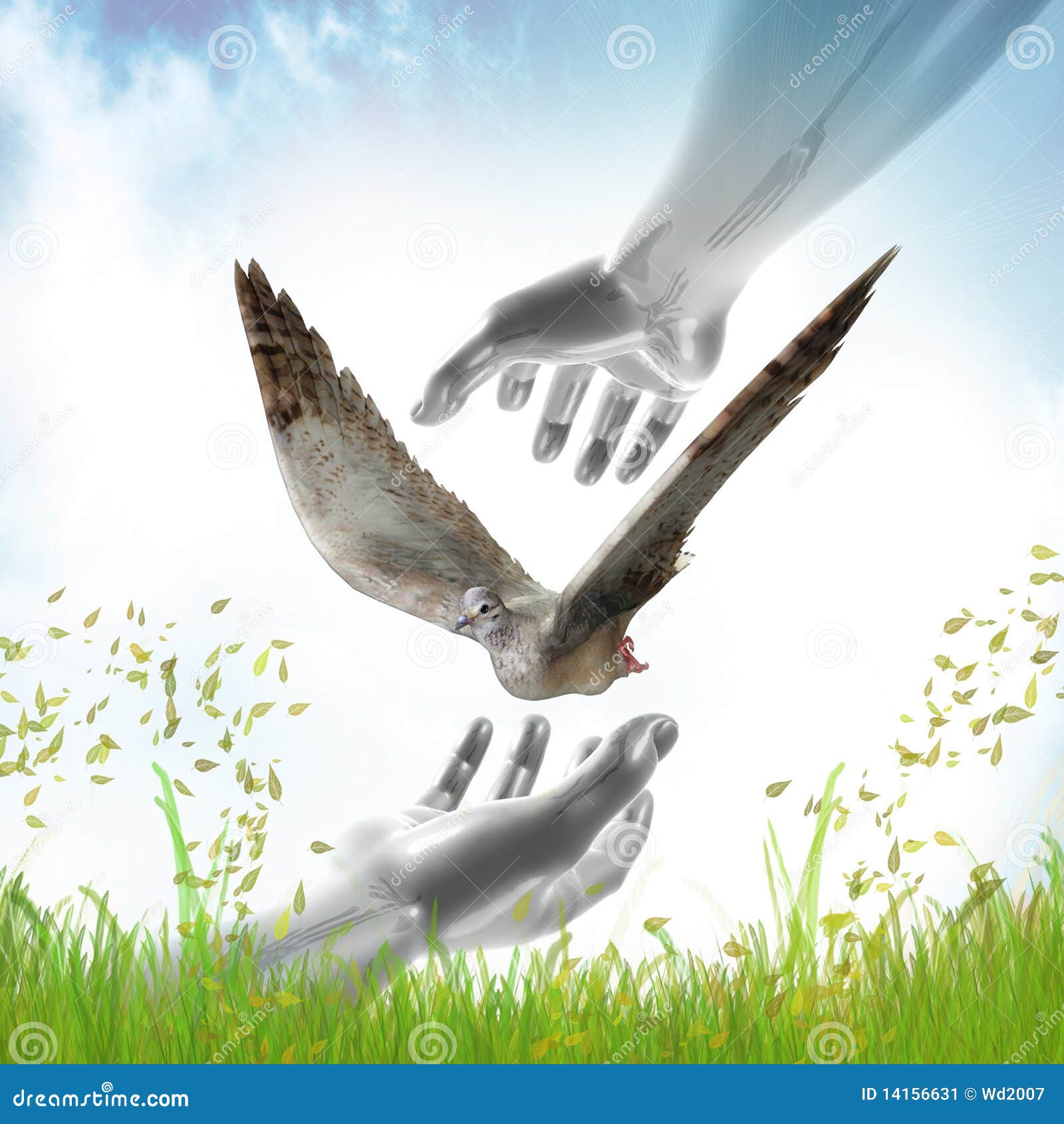 Hands Catching Dove for Peace Symbol Stock Illustration - Illustration ...