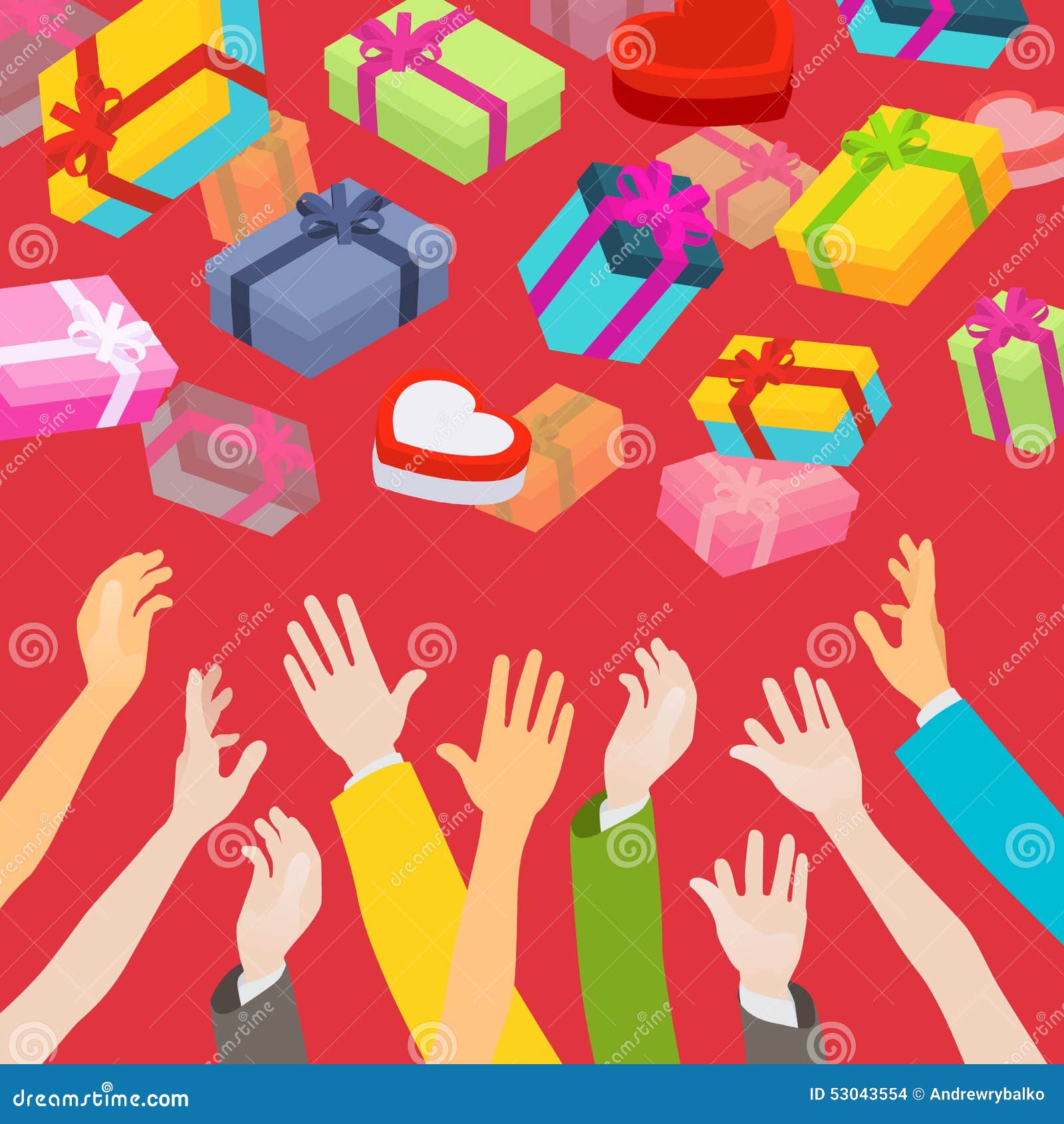 Hands Catching The Falling Gift Boxes Vector Illustration ...