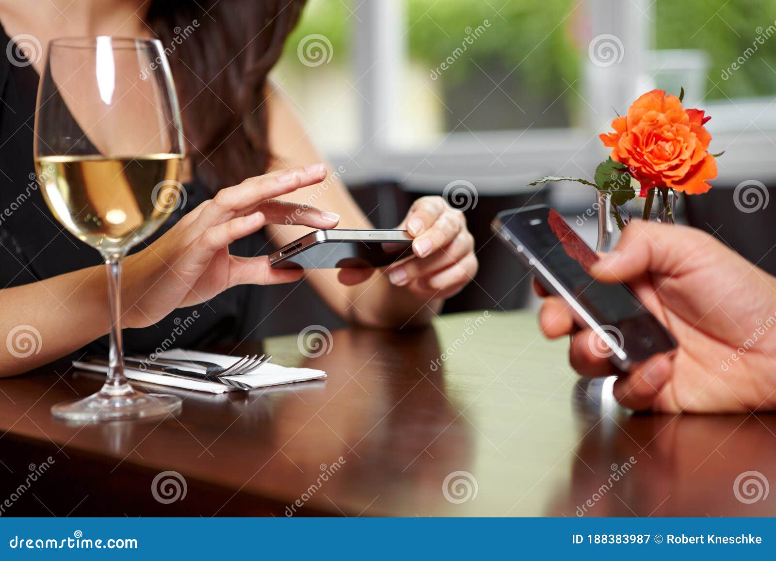 Hands with Cell Phones in the Restaurant Stock Image - Image of mobile ...