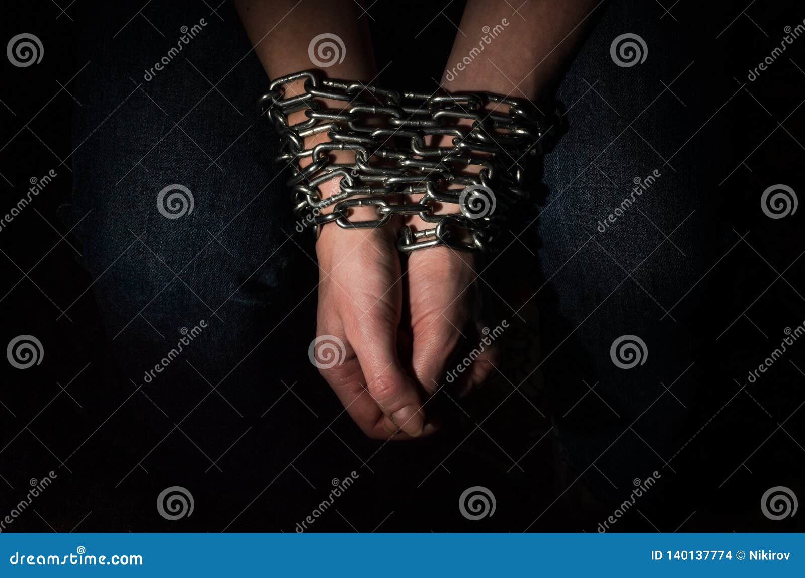 Hands Chained In Chains Isolated On Black Background Royalty-Free Stock ...