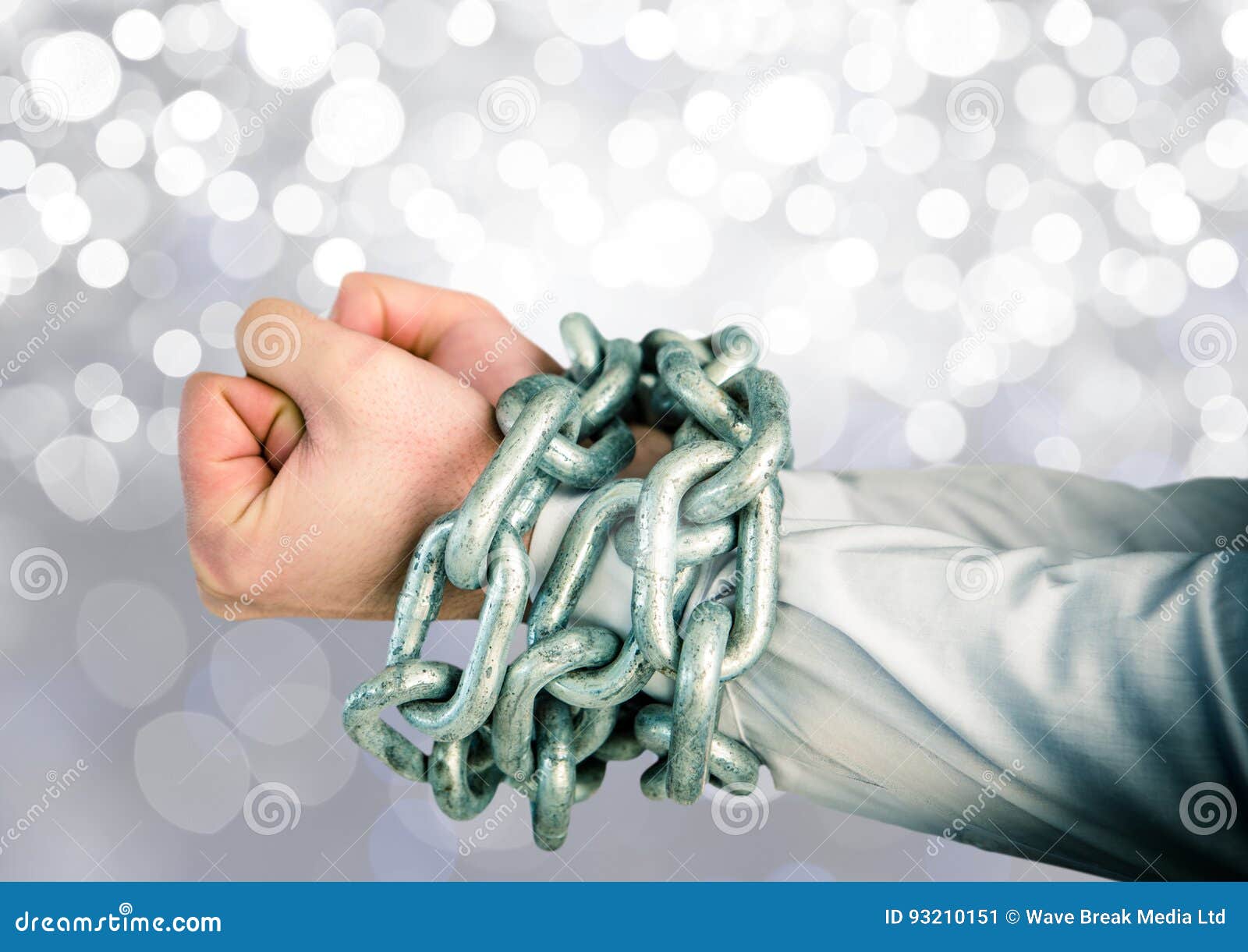 Hands in Chains with Sparkling Light Bokeh Background Stock Image ...