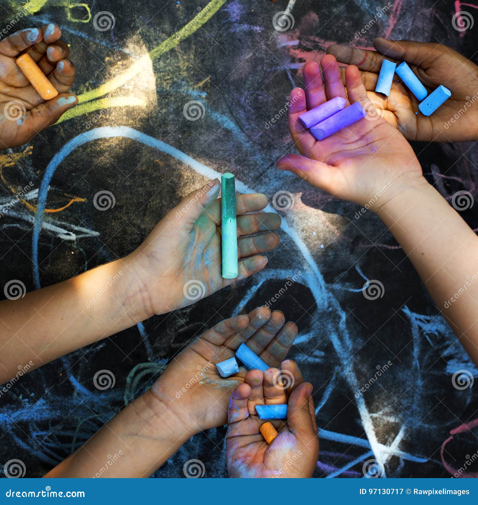 Hands with Chalk Color and Blackboard Stock Image - Image of learning ...
