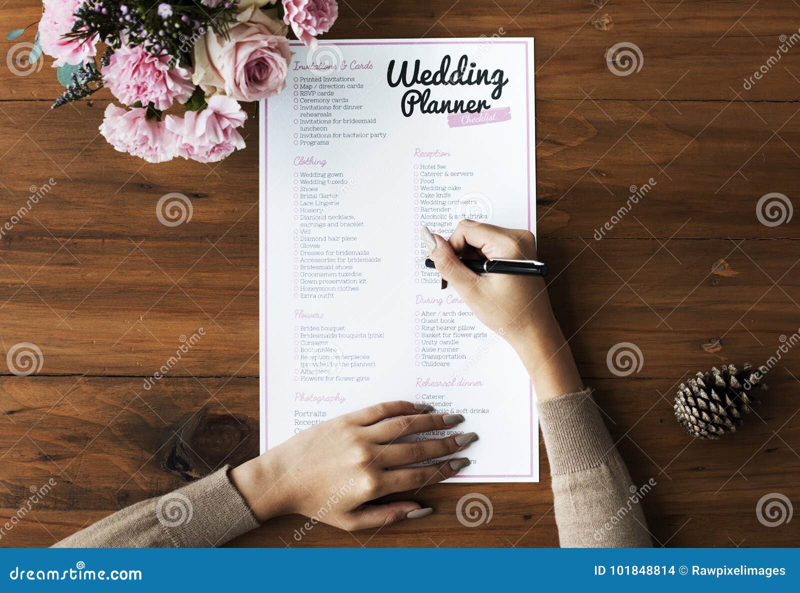 Hands Checking on Wedding Planner Checklist Stock Photo - Image of ...