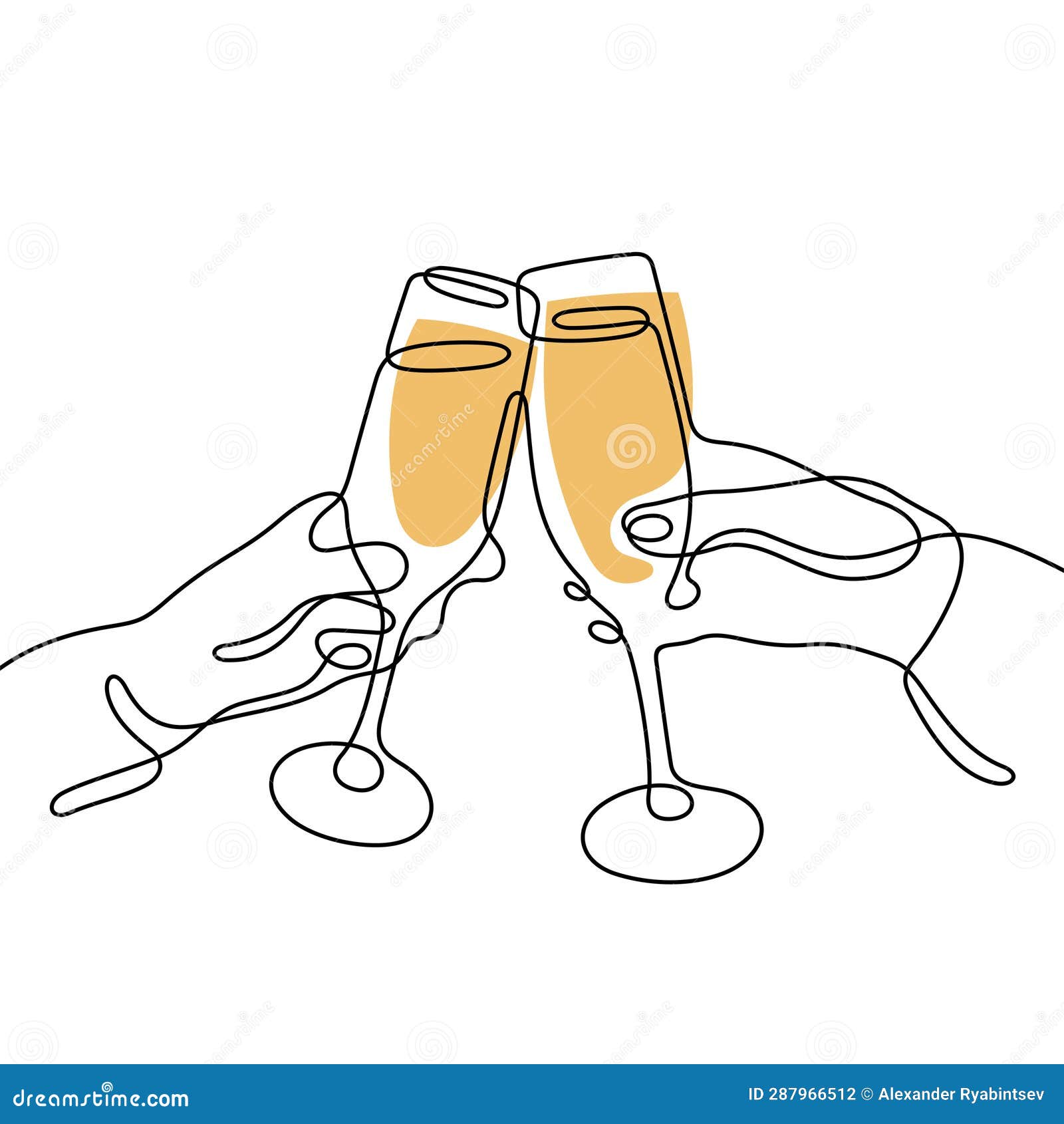 Hands Cheering with Glasses of Champagne Continuous Line Vector ...
