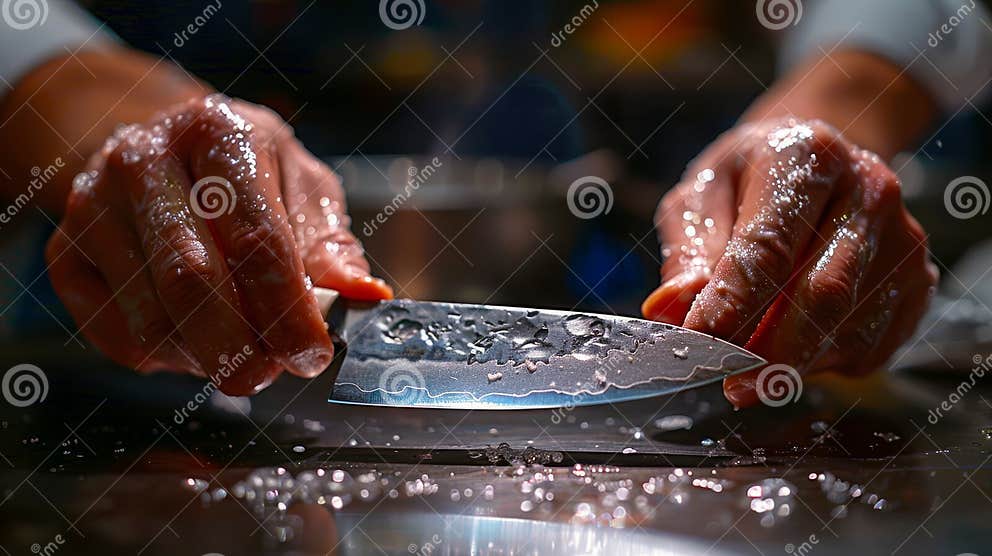 Hands of a Chef Sharpening a Knife Stock Image - Image of preparation ...