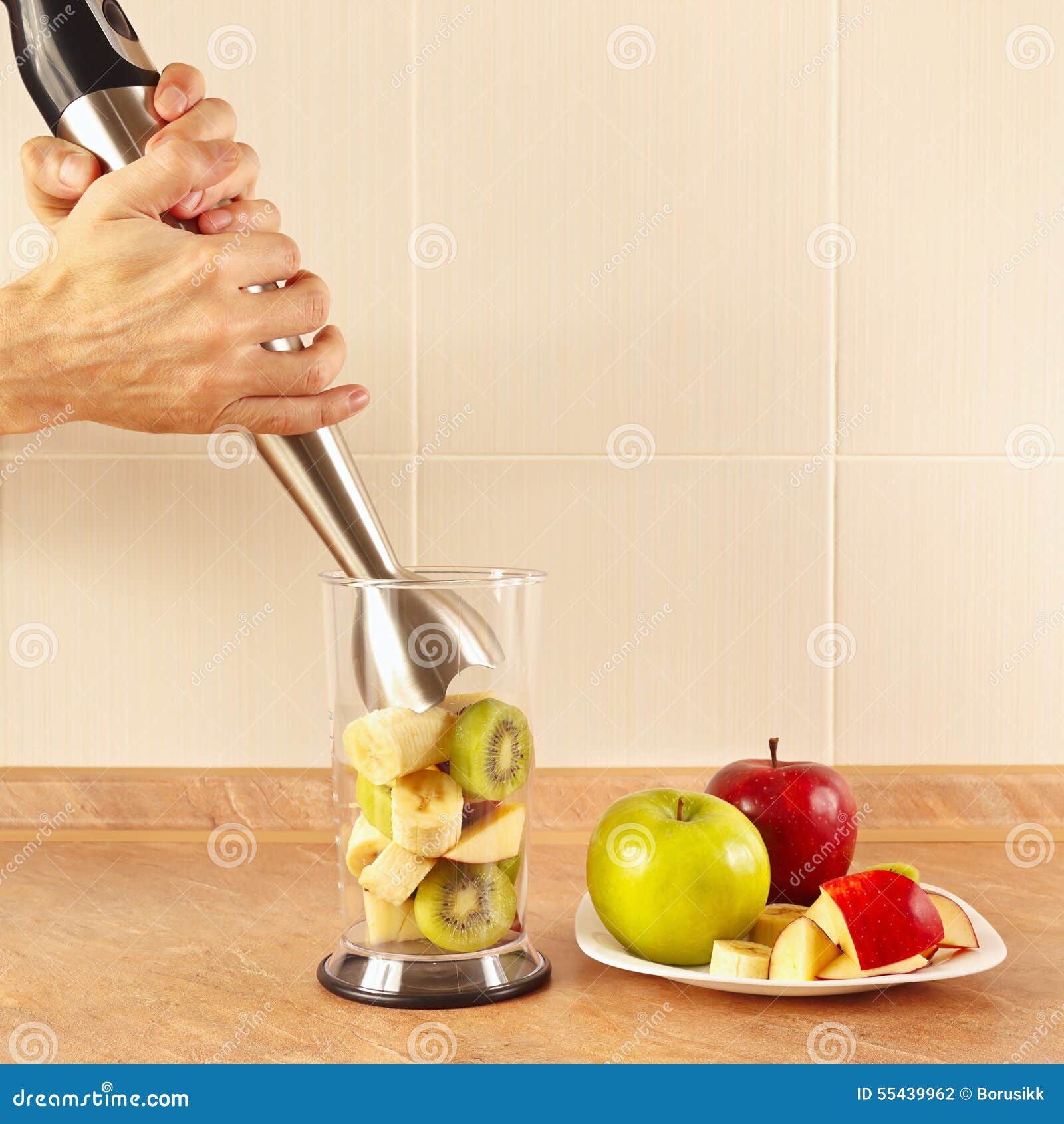 Hands Chefs are Going To Cook Prepare Fruit Cocktail in Blender Stock ...